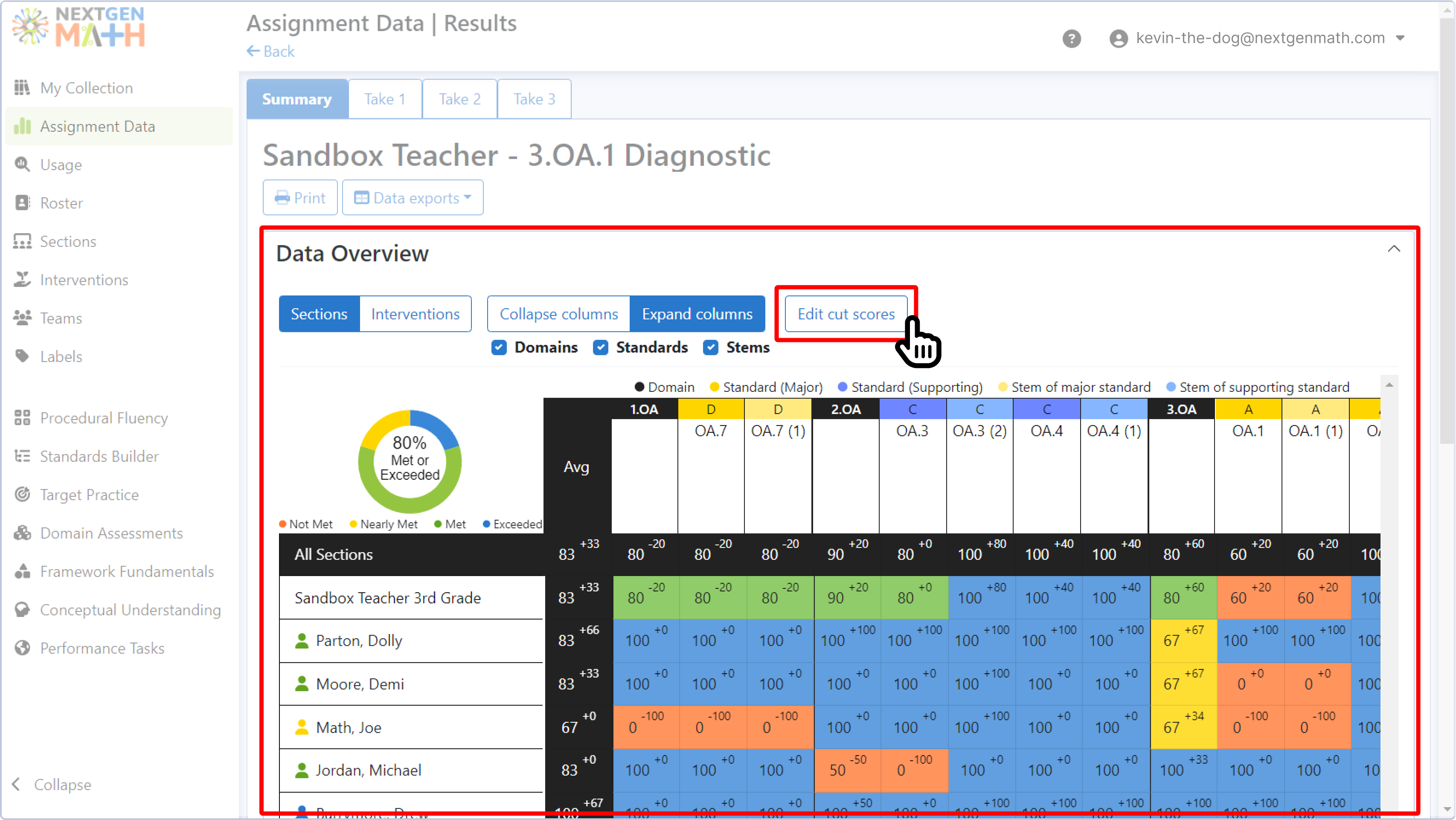 Editing cut scores – Next Gen Math