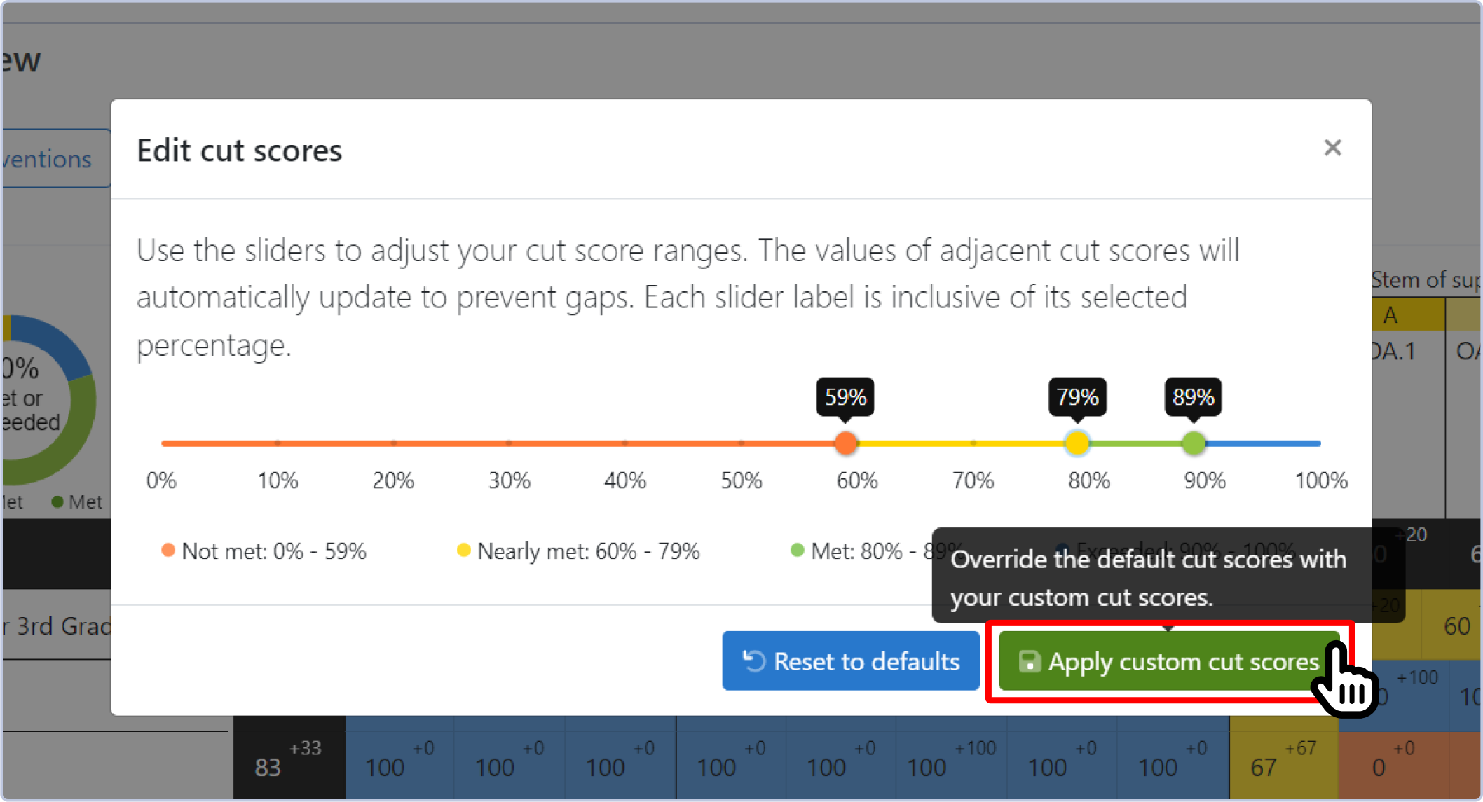 Editing cut scores – Next Gen Math