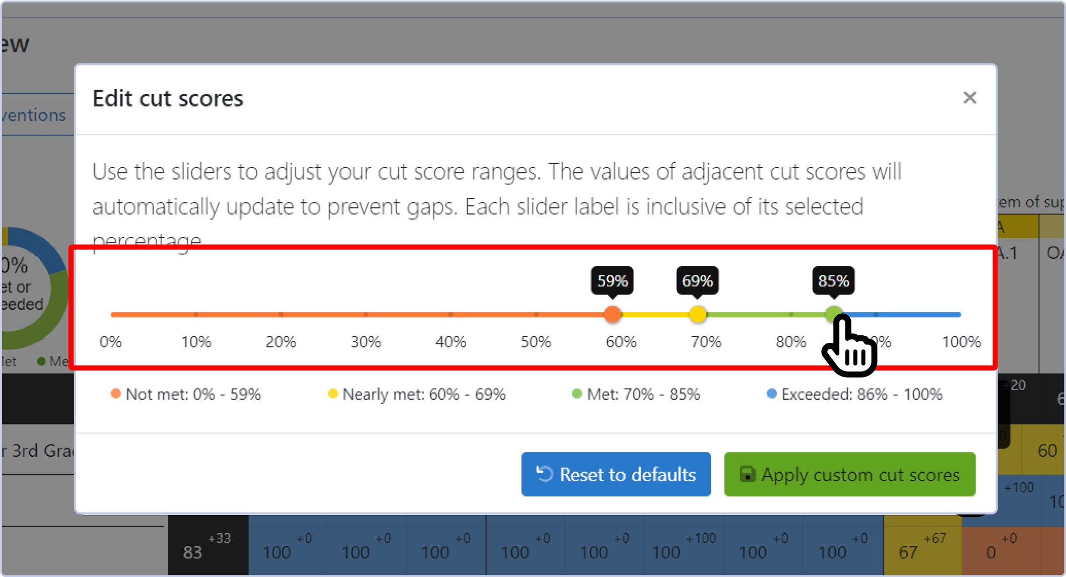 Editing cut scores – Next Gen Math