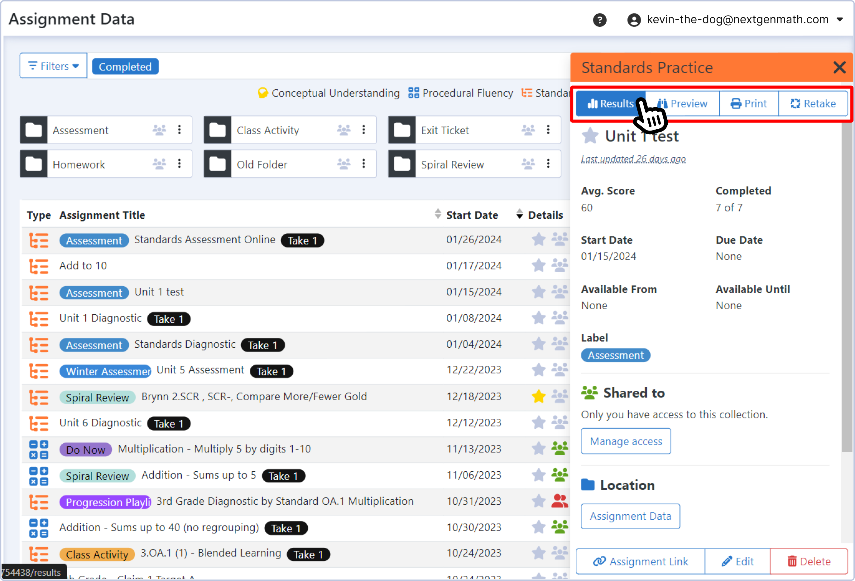 Mass reopening and restarting assignments – Next Gen Math