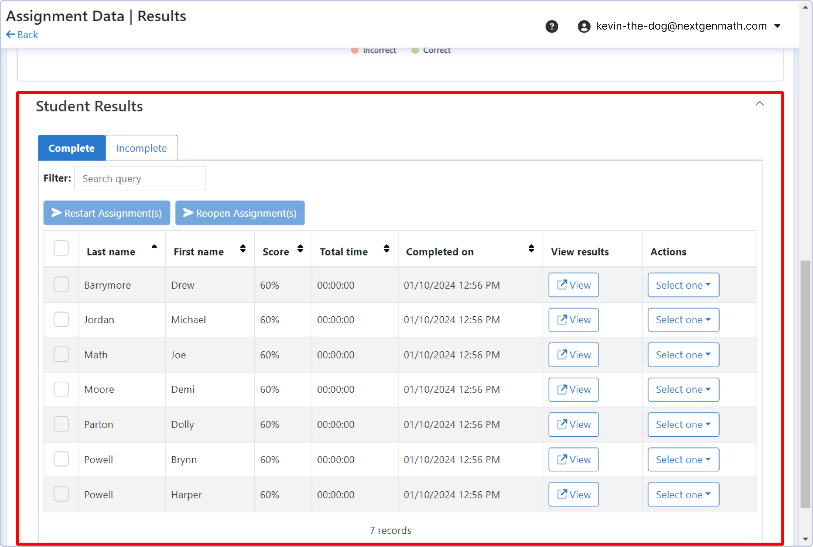 Mass reopening and restarting assignments – Next Gen Math