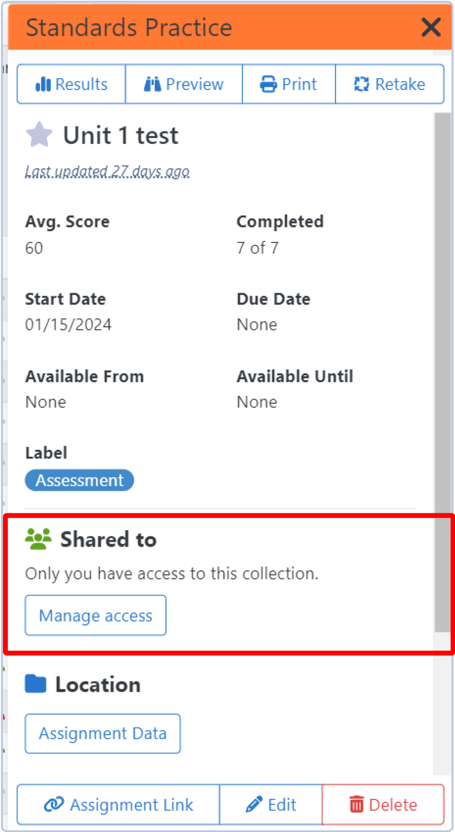 Options within the Assignment Data page – Next Gen Math