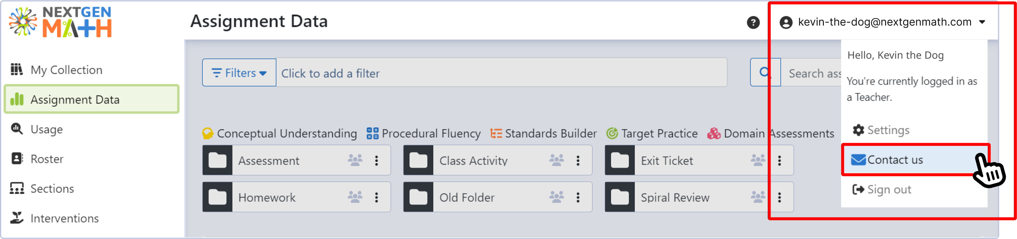 Accessing the contact page – Next Gen Math