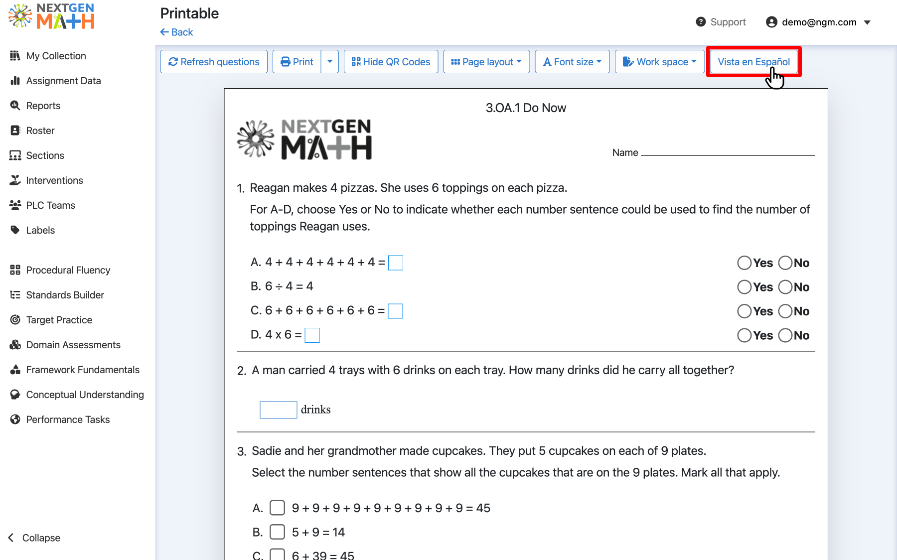 Translating Assignments into Spanish – Next Gen Math