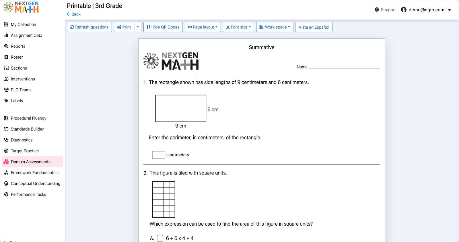 Domain Assessment Overview – Next Gen Math